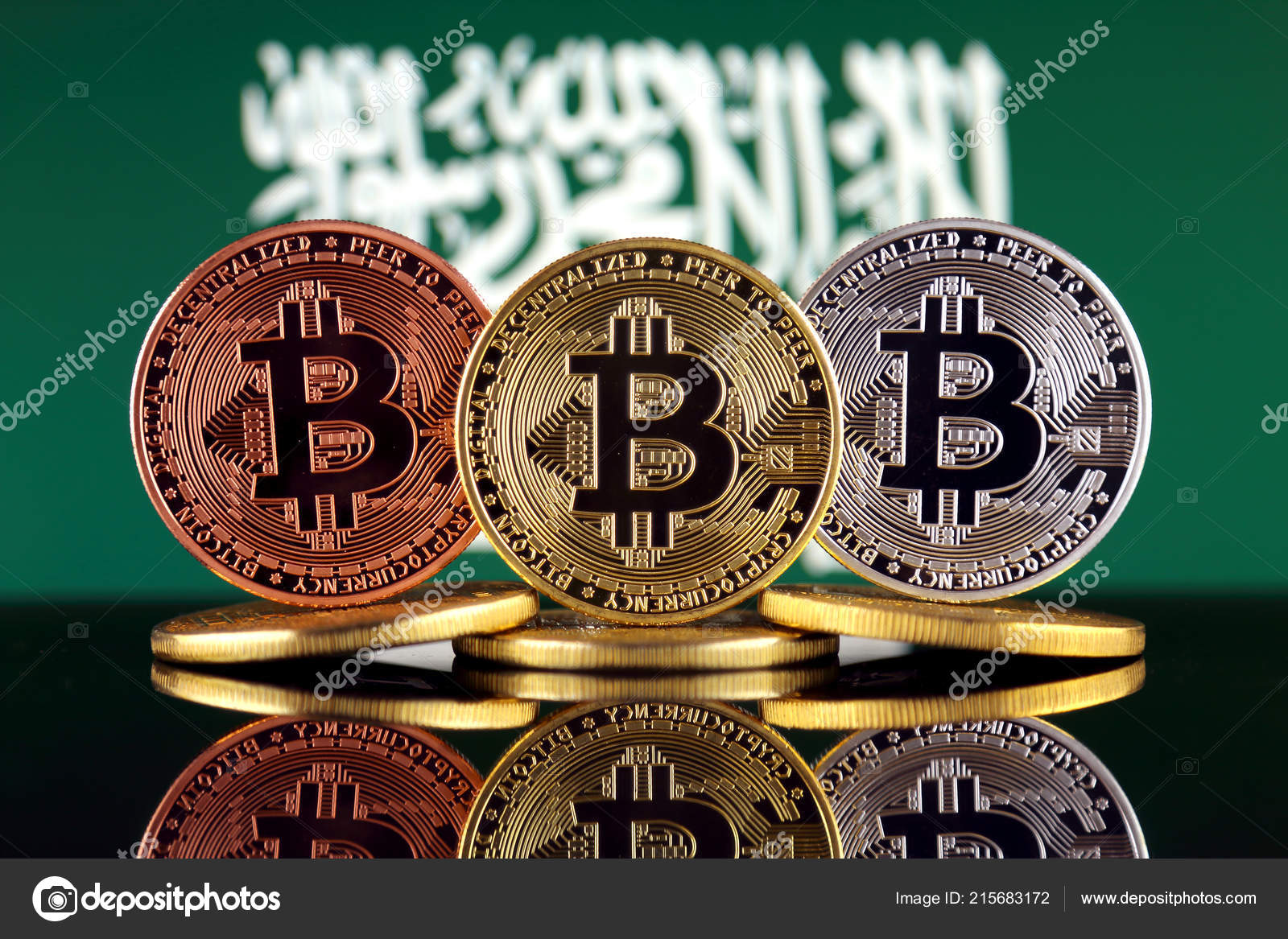 Physical Version Bitcoin Btc Saudi Arabia Flag Conceptual Image ...