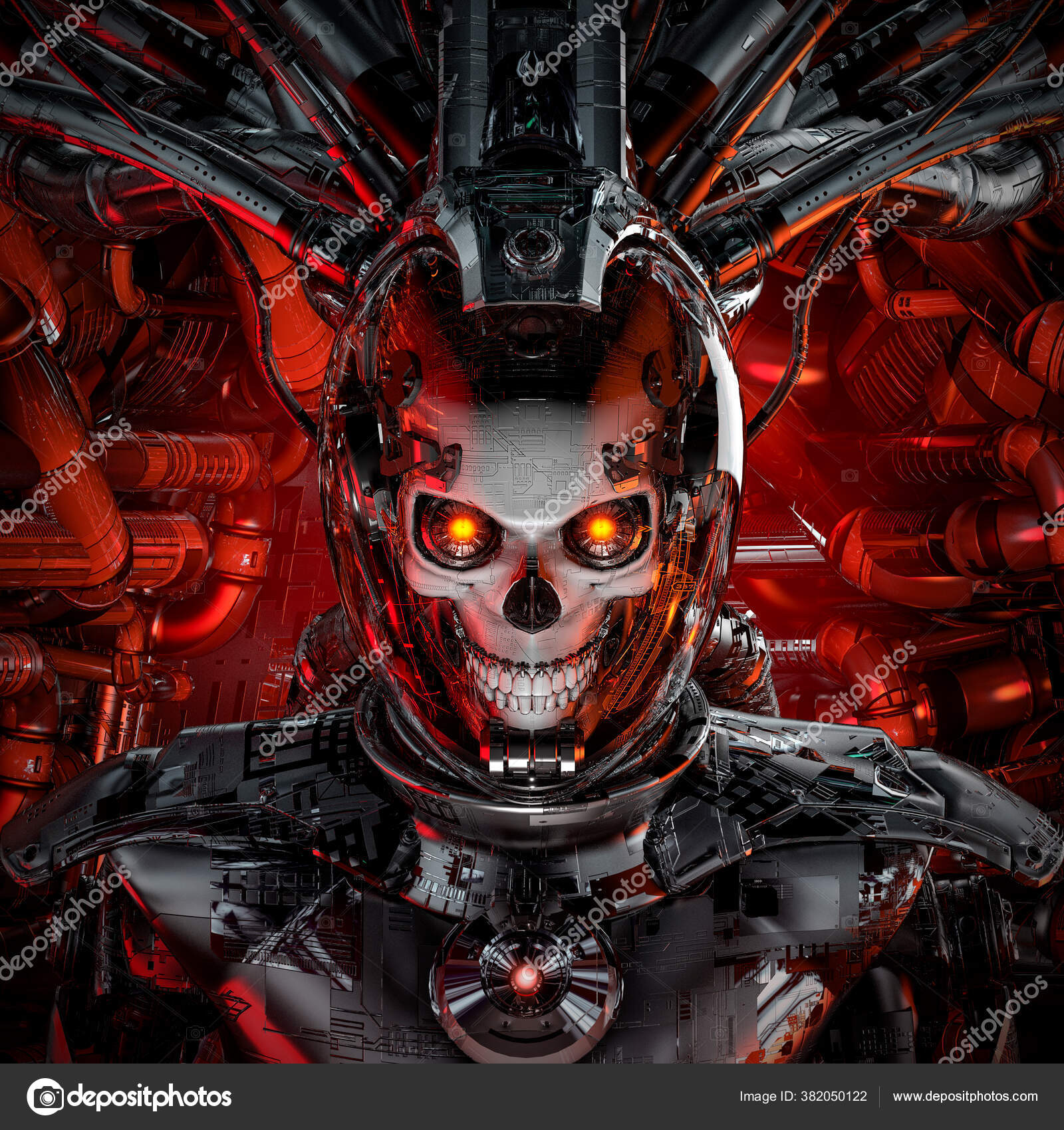 Flight Reaper Illustration Science Fiction Cyberpunk Skull Faced Robot ...