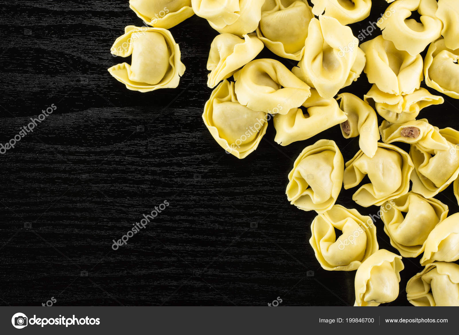 Raw Tortellini Pasta Table Top Black Wood Background Italian ...
