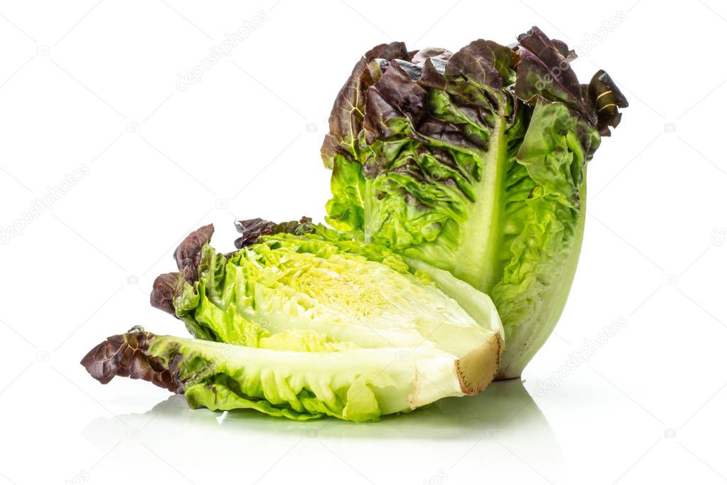 Grupo de una mitad entera de lechuga verde fresca pequeña variedad de ...