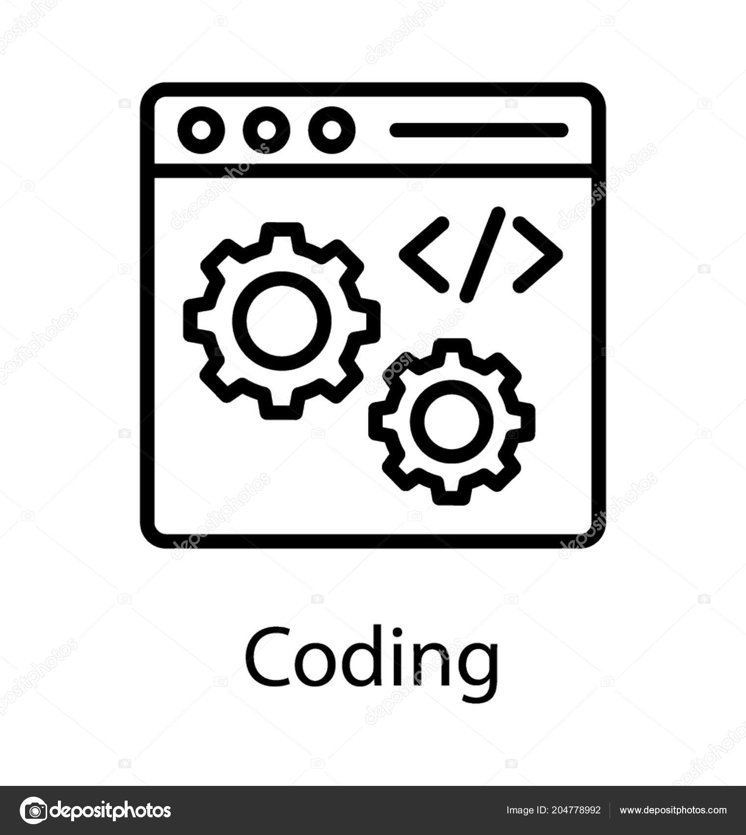 Web Page Two Cogwheels Coding Sign Top Denoting Icon Coding ⬇ Vector ...