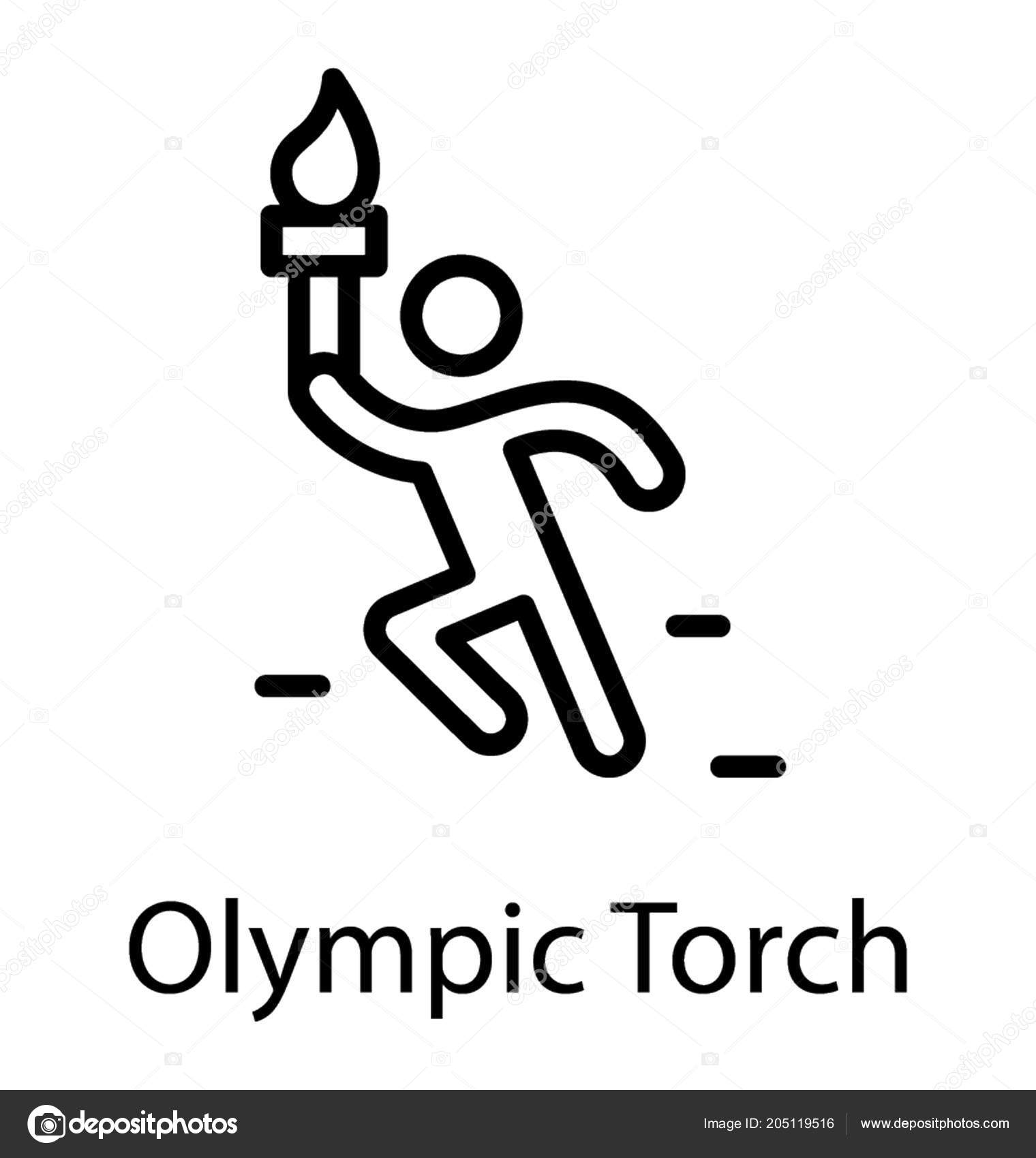 Man Holding Flamed Stick Running Gesture Pictogram Olympics Torch Stock ...