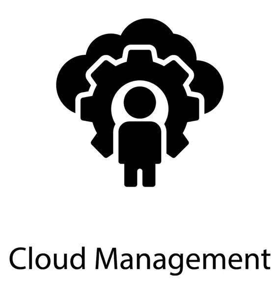 An abstract human avatar standing next to cog and cloud computing ...