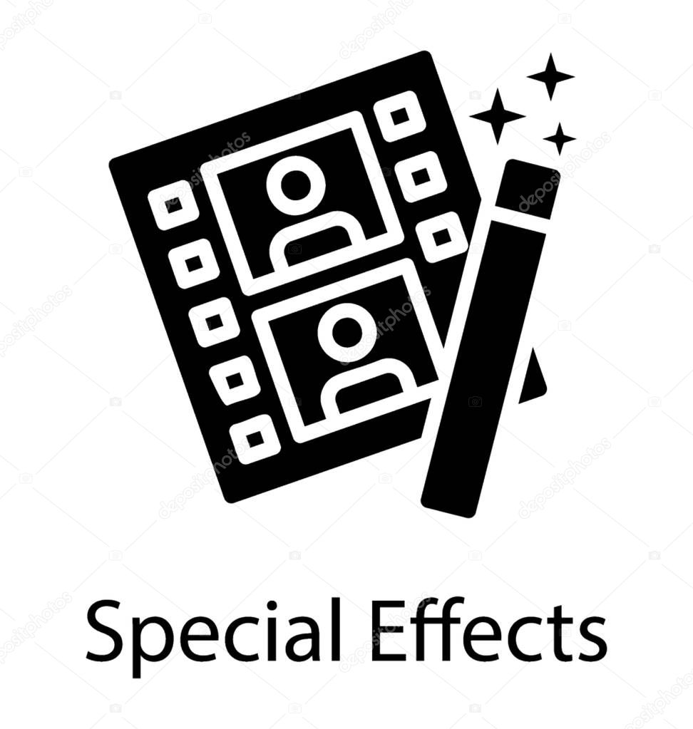 Un carrete con un poco de vídeo y varita mágica denotando el icono de ...