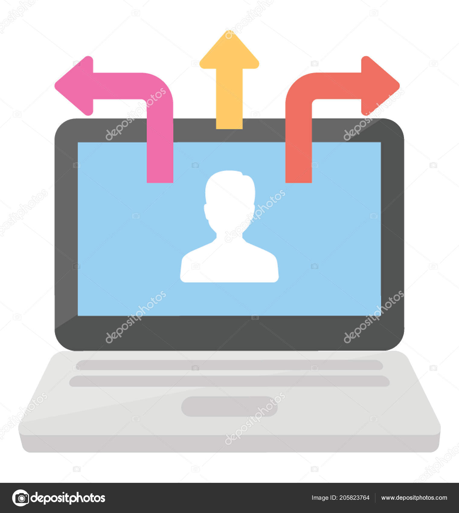 Laptop Screen Emerging Arrows Showing Information Sharing Stock Vector ...