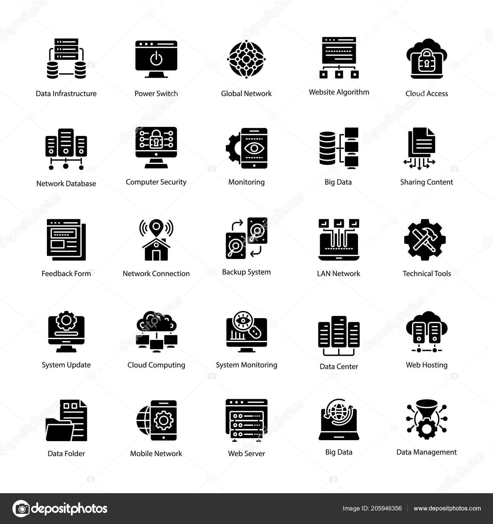 Computer Networks Glyph Vector Icons — Stock Vector © prosymbols #205946356
