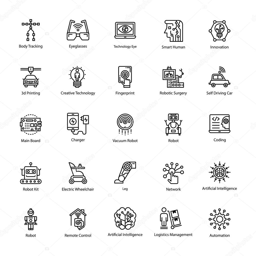 Conjunto de iconos vectoriales de contorno de inteligencia artificial 2023 Conjunto de iconos vectoriales de contorno de inteligencia artificial 2023