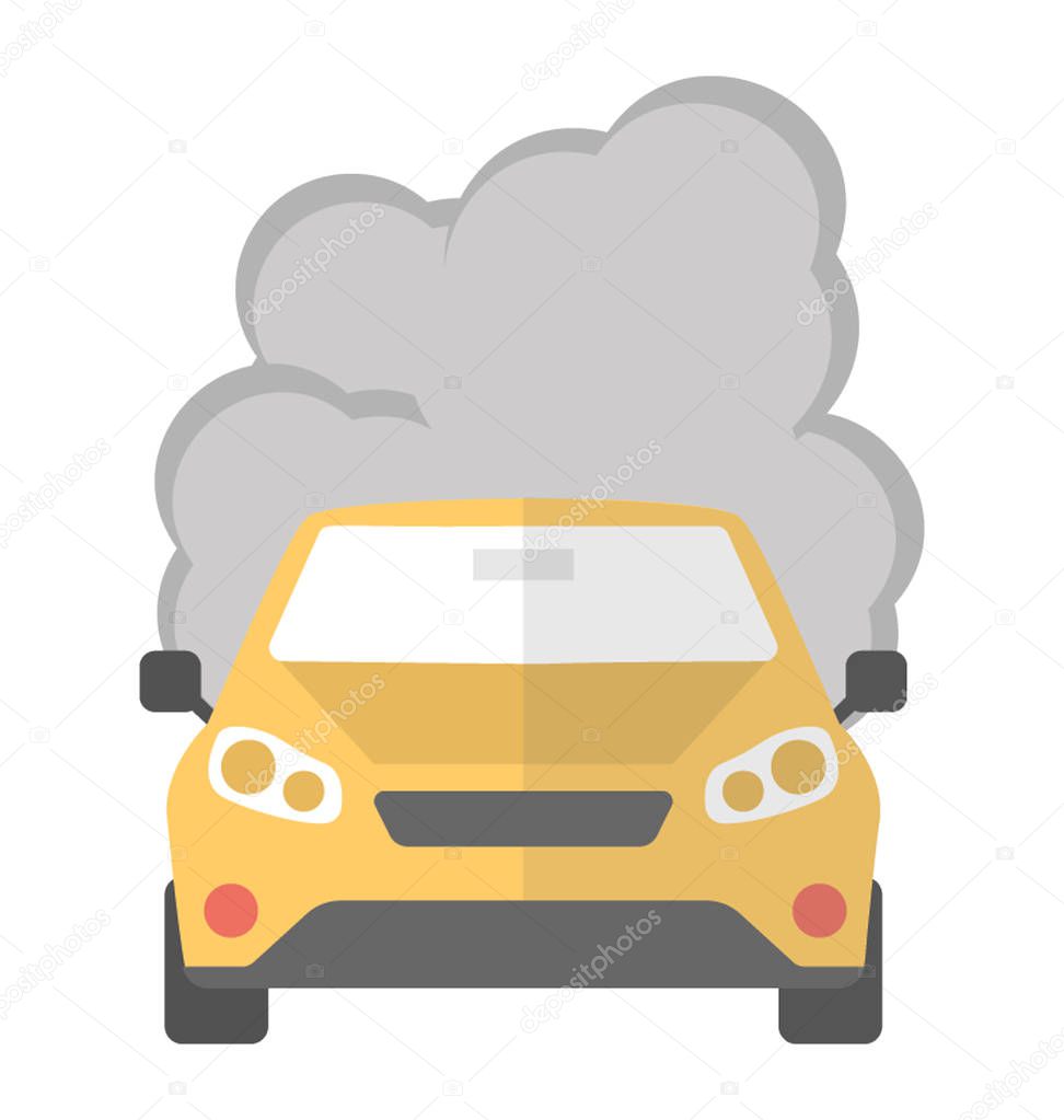 Coche con nubes de humo de escape aislado, concepto de icono de la ...
