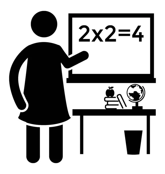 Human Avatar Sitting Desk Board Referring Math Teacher Icon Stock ...