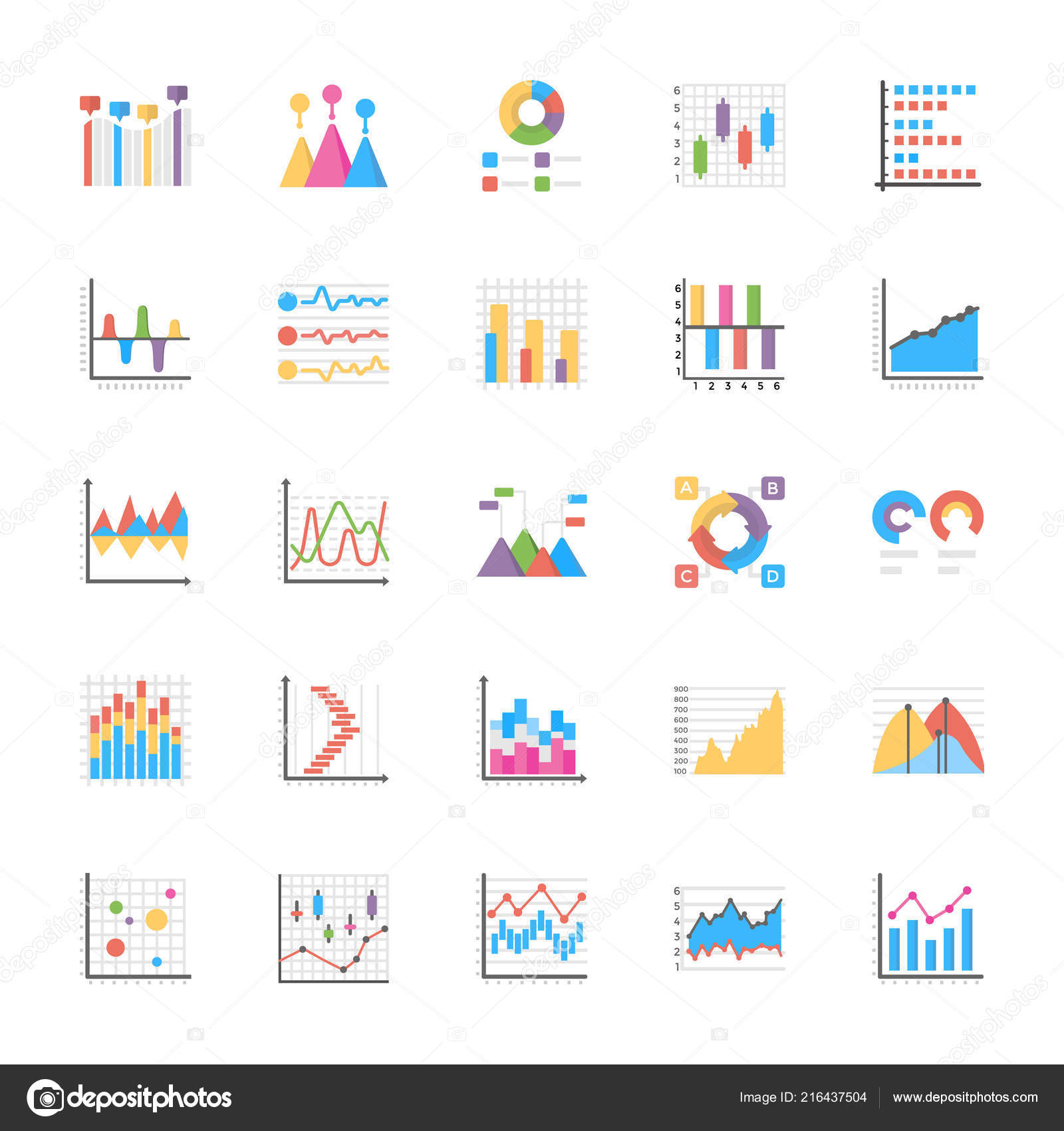 Business Data Graph Charts Icon Set Stock Vector by ©prosymbols 216437504