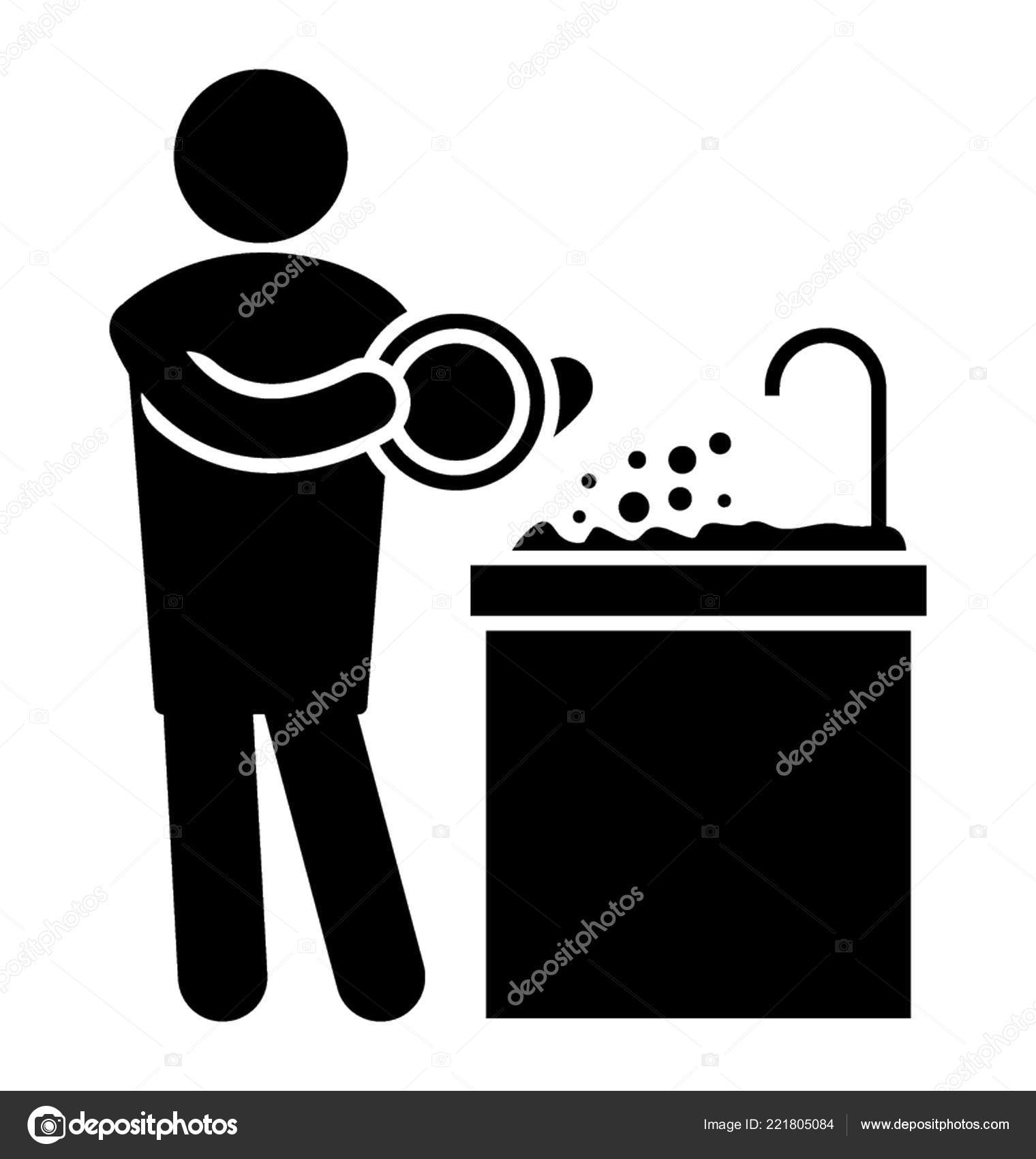 Avatar Standing Front Sink Depicting Kitchen Cleaning Icons Stock ...