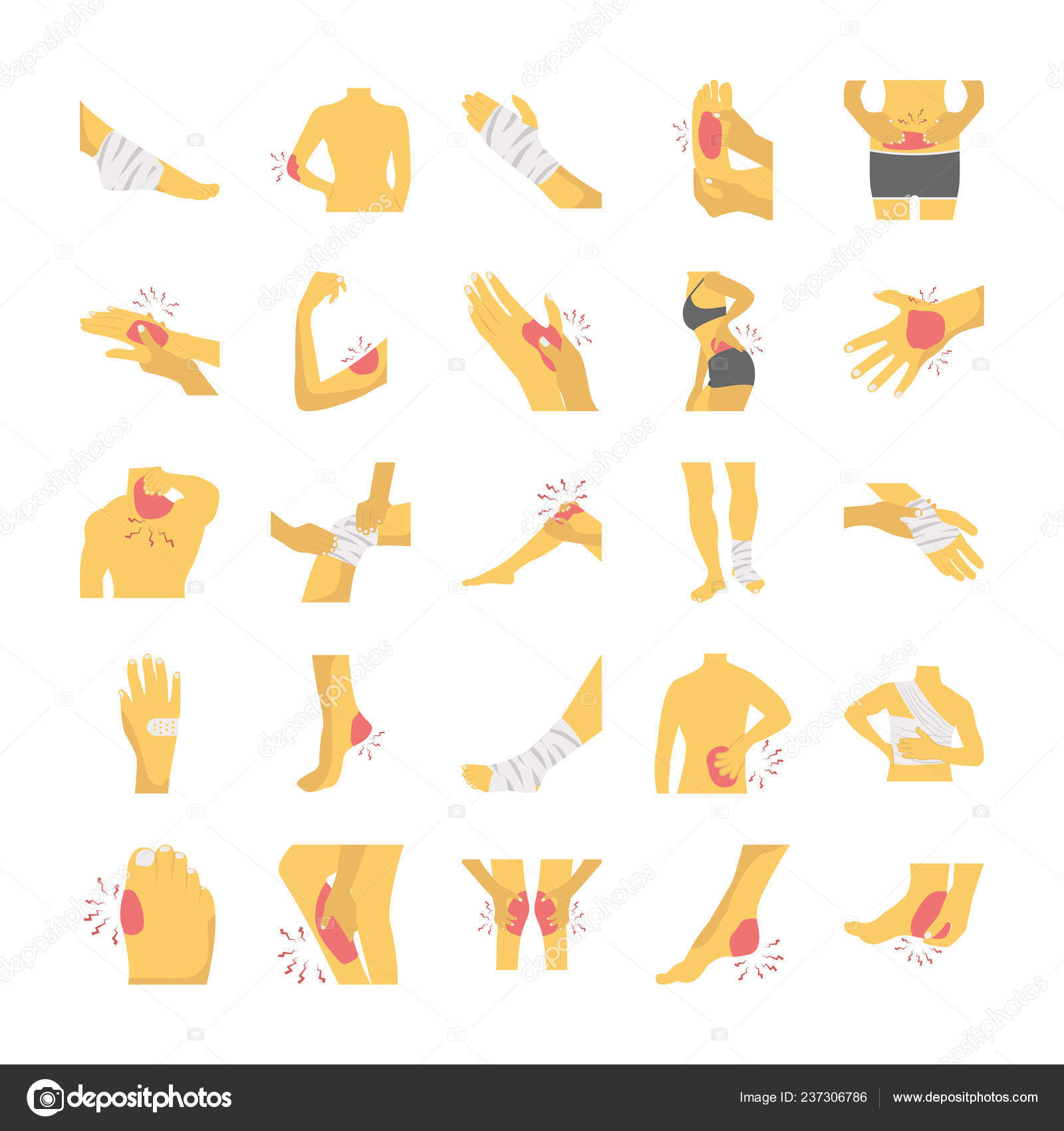 Cuerpo Humano Partes Lesión Plana Vectores Paquete vector, gráfico ...