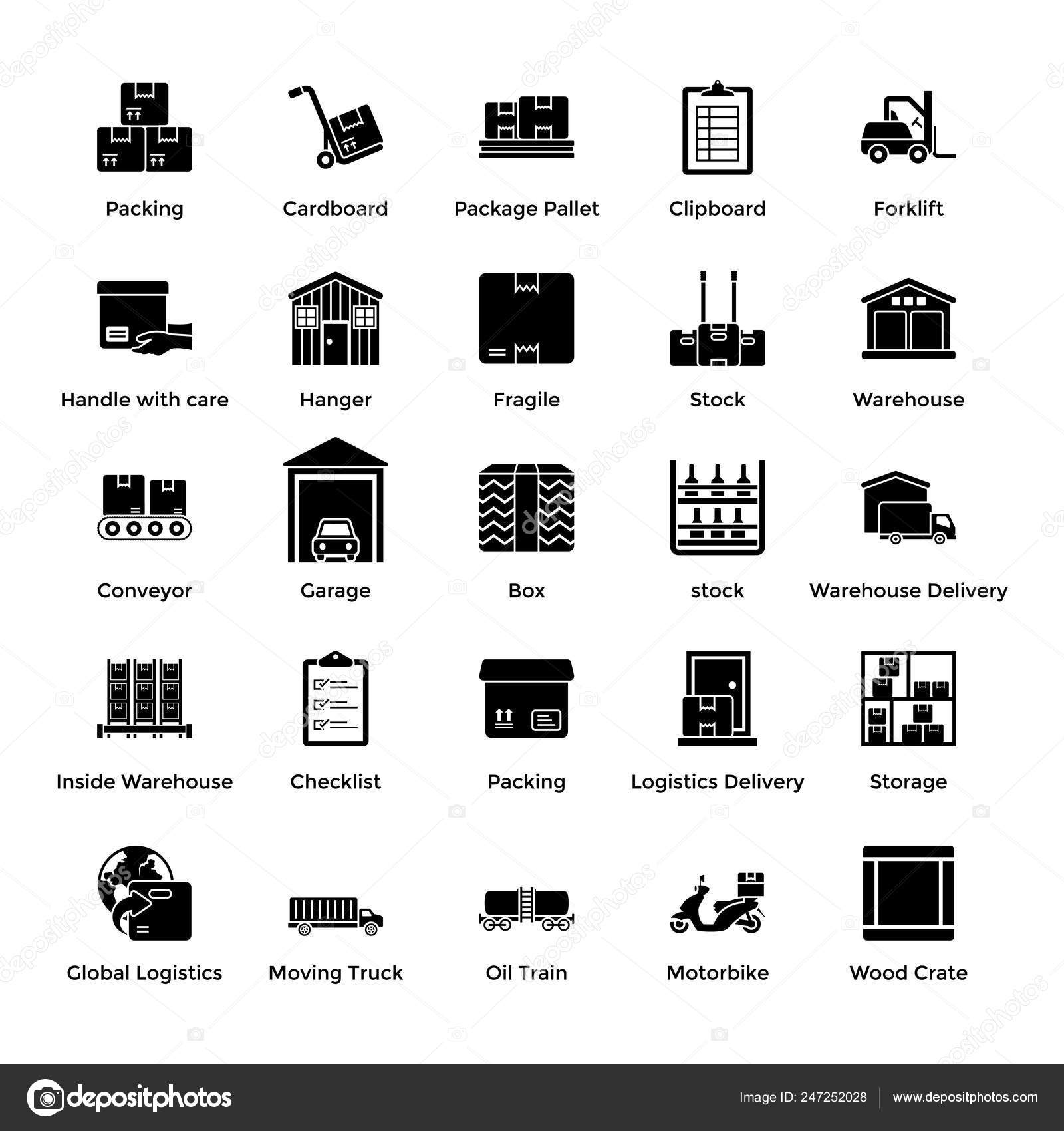 Paquete Iconos Sólidos Almacén Vector de stock por ©prosymbols 247252028