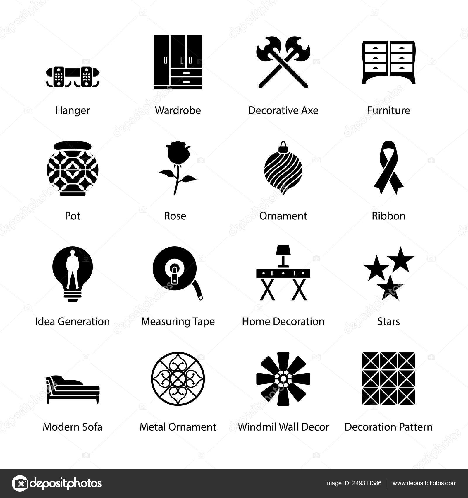 Home Design Decor Icons Pack Stock Vector by ©prosymbols 249311386