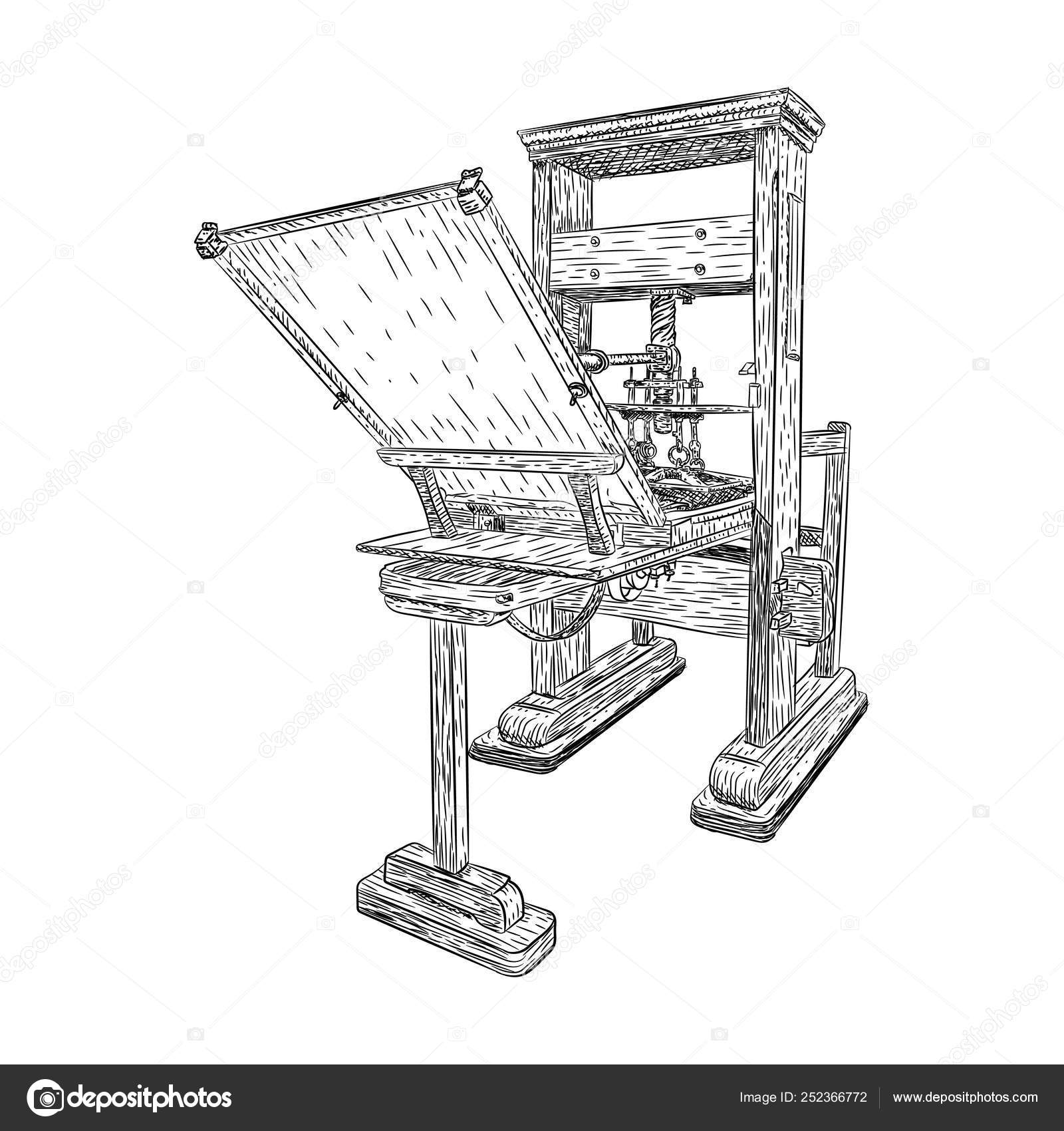 Ancient Printing Press Machine Letterpress Illustration Stock Vector ...