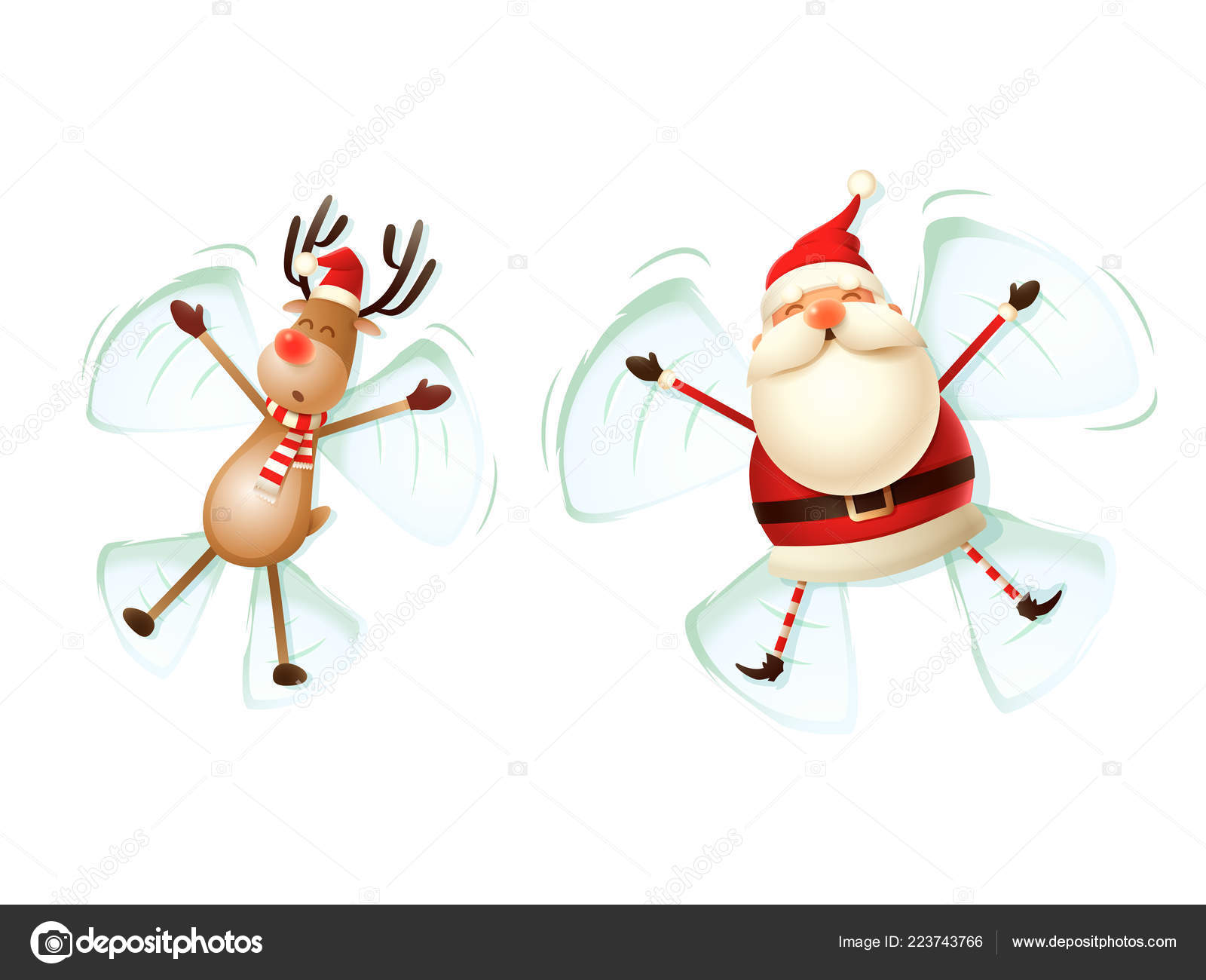 Santa Claus Reindeer Make Angels Snow Vector Illustration Isolated ...