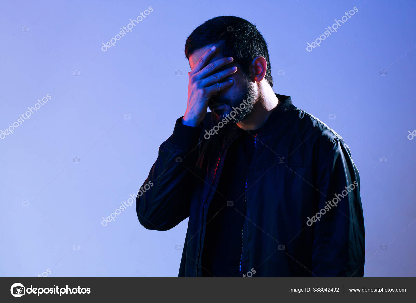 Embarrassed Man Covering His Face His Hands Lit Police Car Stock Photo ...