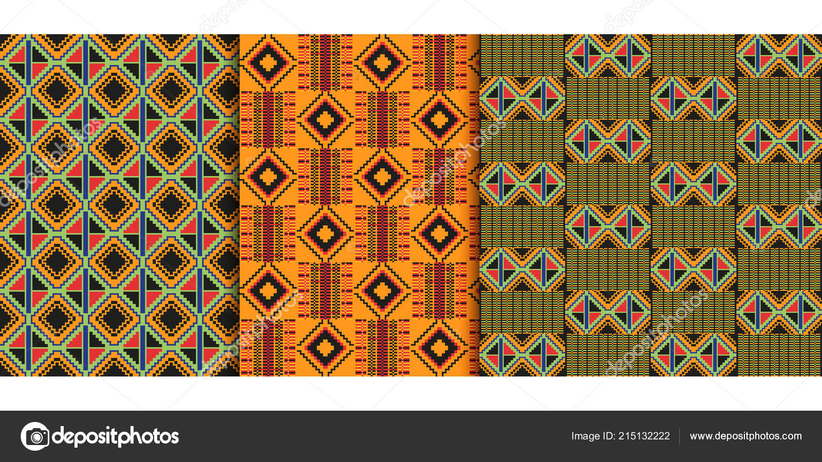 African Cloth Kente Set Ethnic Seamless Patterns Geometric Design Stock ...
