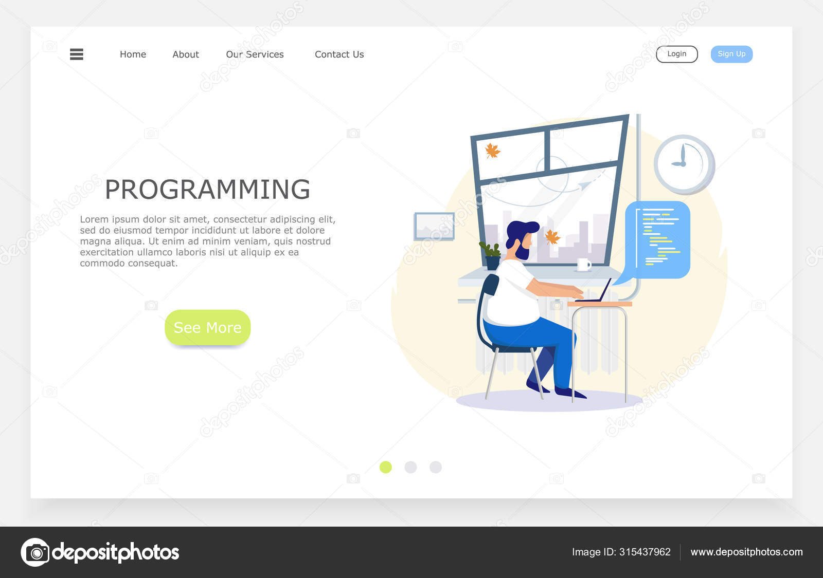 Illustration of a young programmer working in the office on a project ...