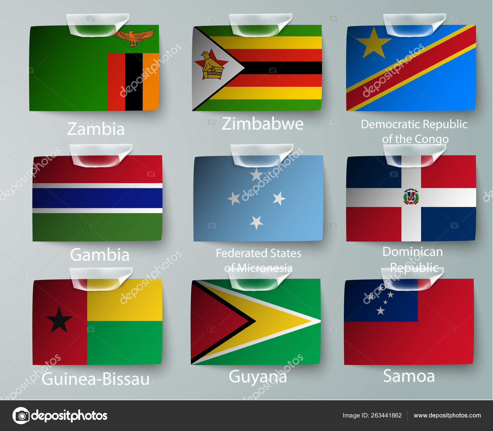 Realistic set of flags of paper of countries with tapes Stock Vector by ...