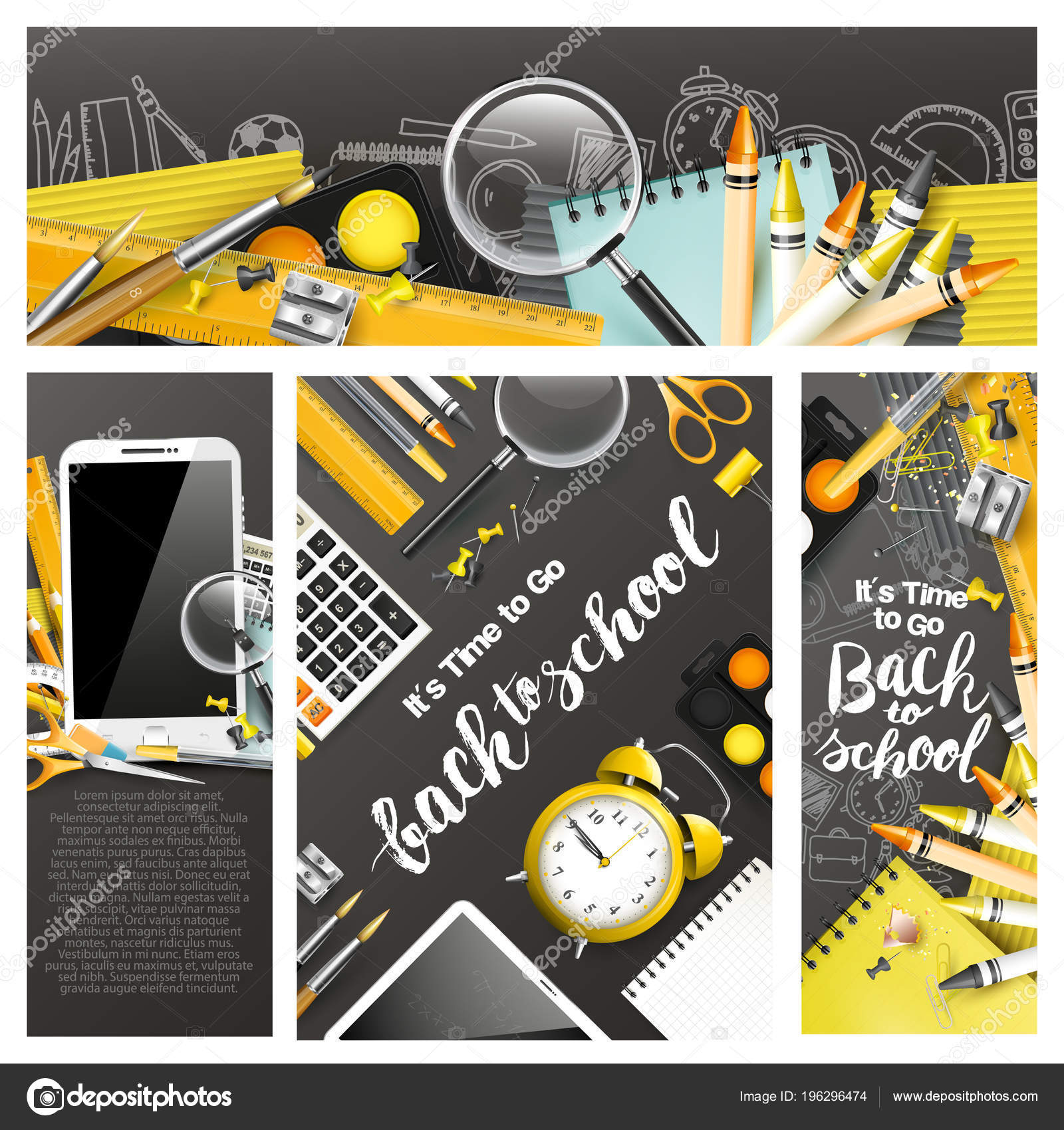 Modern Design School Headers Banners School Accessories Stock Vector by ...