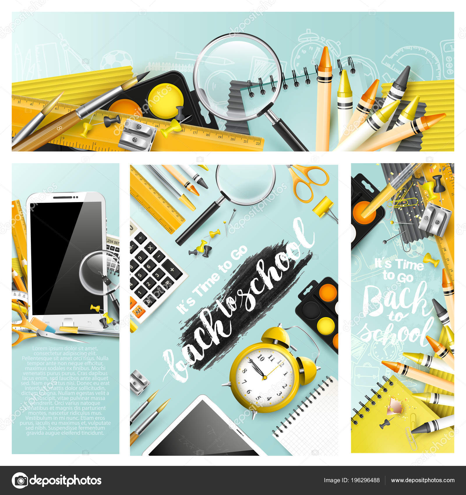 Modern Design School Headers Banners School Accessories Stock Vector ...