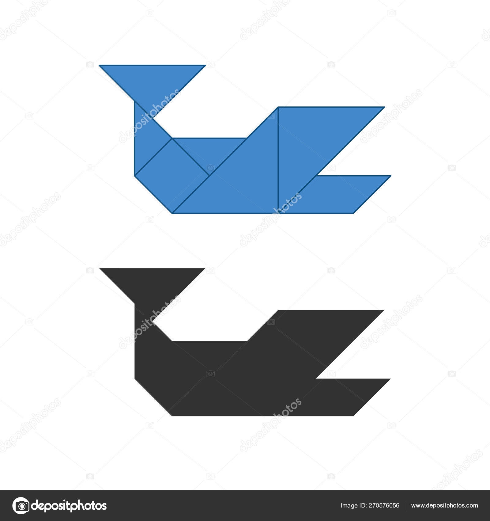 Whale Tangram. Traditional Chinese dissection puzzle, seven tiling ...
