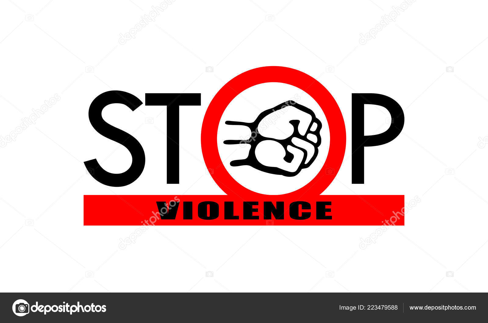 Symbol Sign Stop Violence Fist Red Circle Red Line Text Stock Vector ...