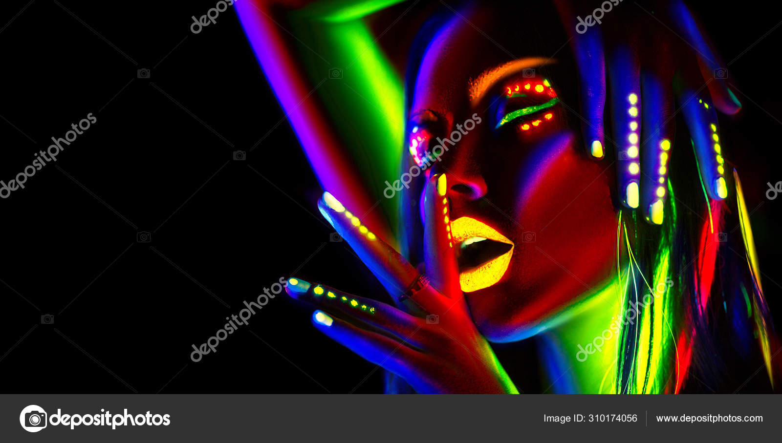 Fashion Model Woman Neon Light Portrait Woman Colorful Fluorescent ...