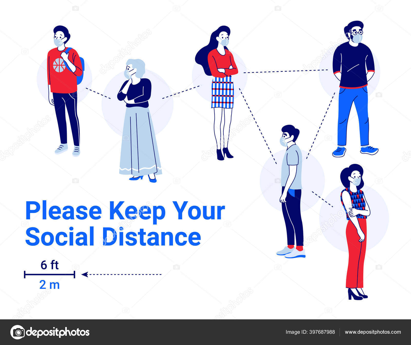 Social Distance People Wearing Medical Masks Practice Social Distancing ...