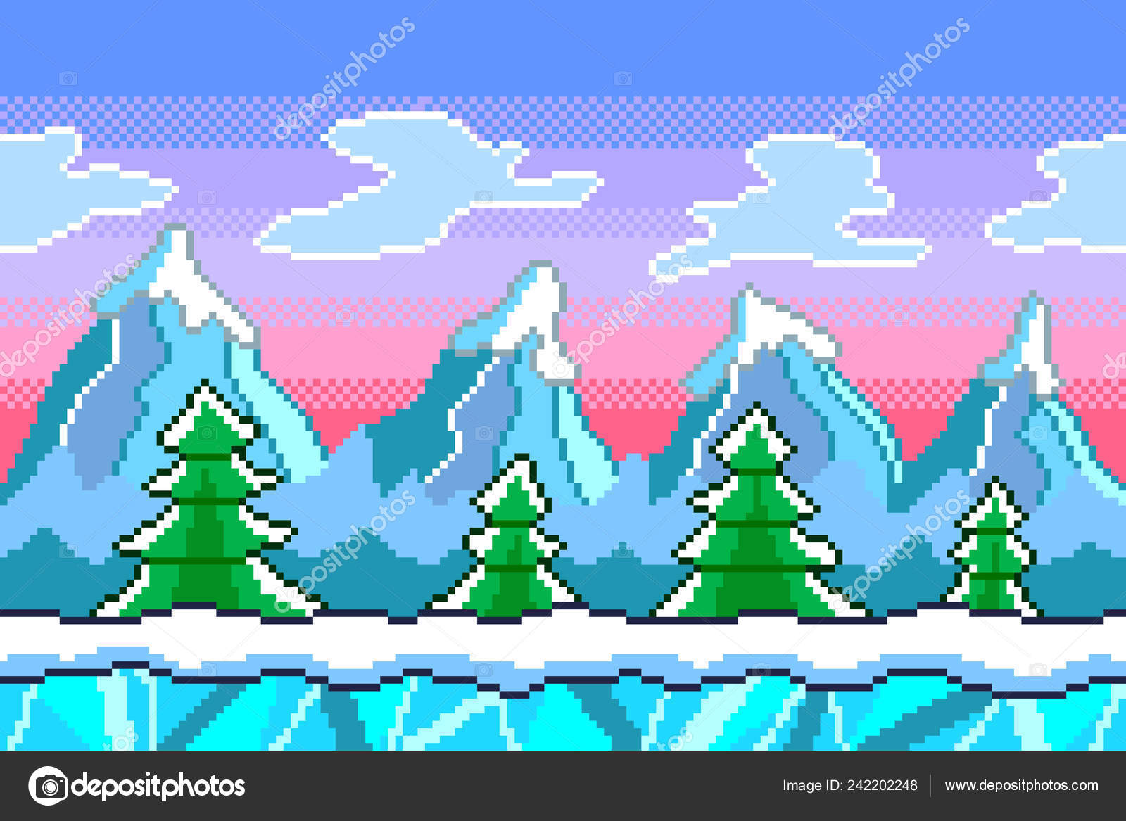 Pixel Art Winter Background Detailed Colorful Vector Illustration Stock ...