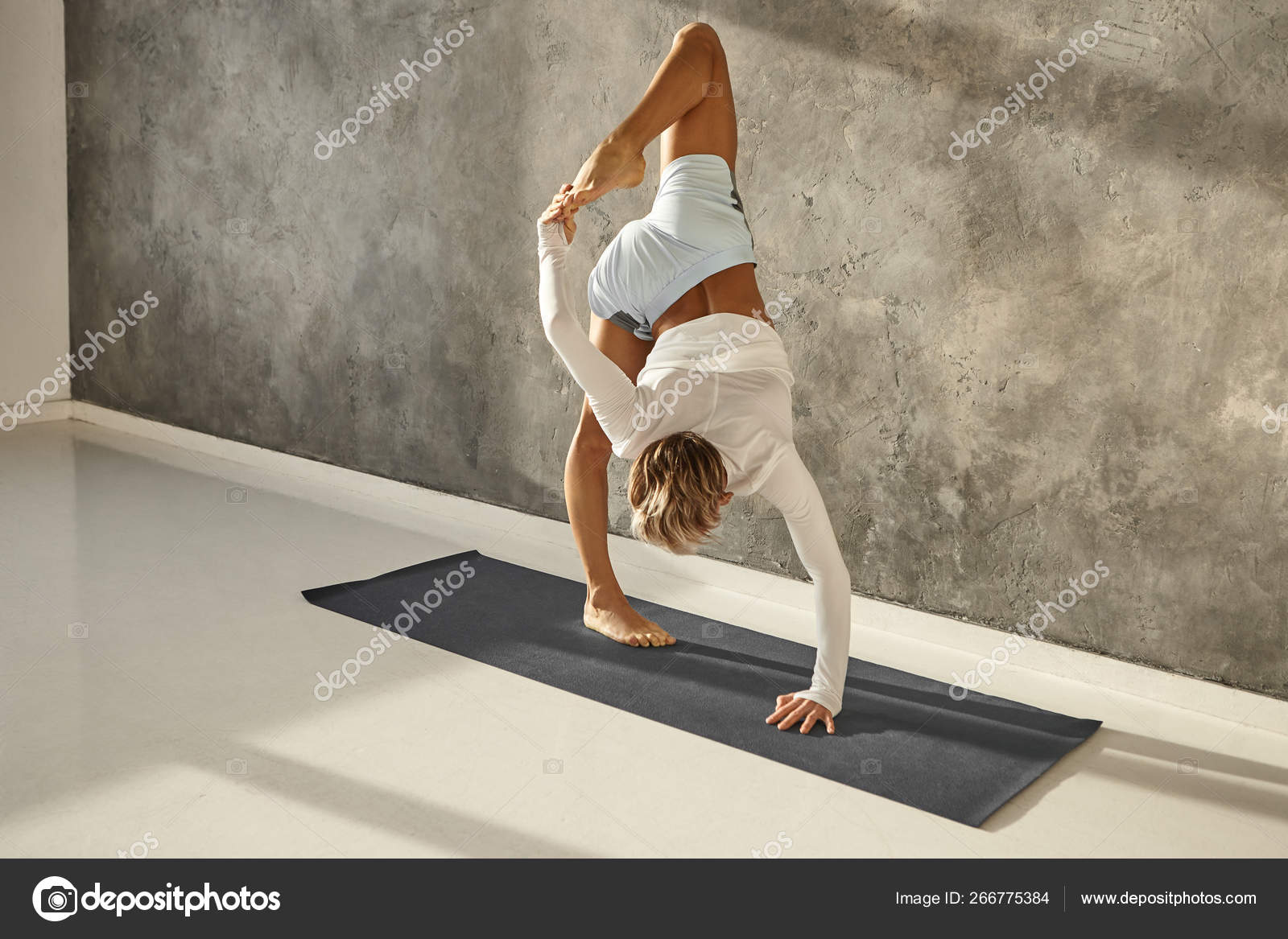 Man Stretching Hands Legs Mat Gym Athletic Male Doing Yoga ⬇ Stock ...