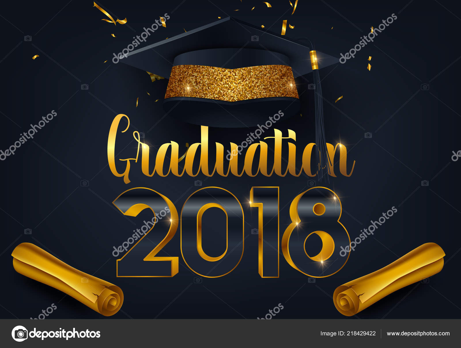 Graduation 2018 Party Invitation Card Hat Long Gold Silk Ribbon Stock ...