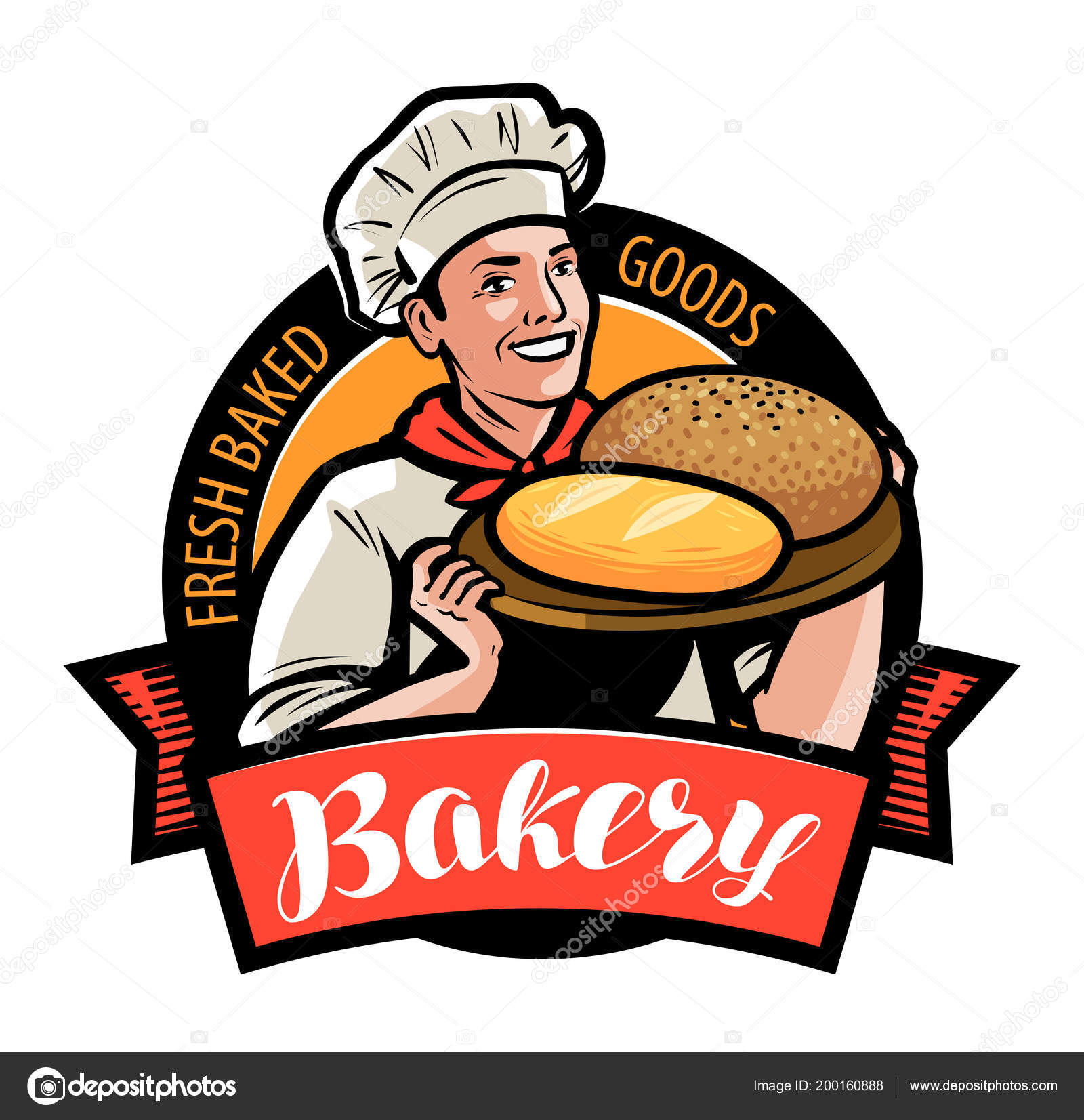 Bakery Bakehouse Logo Label Happy Baker Chef Cook Bread Stock Vector by ...