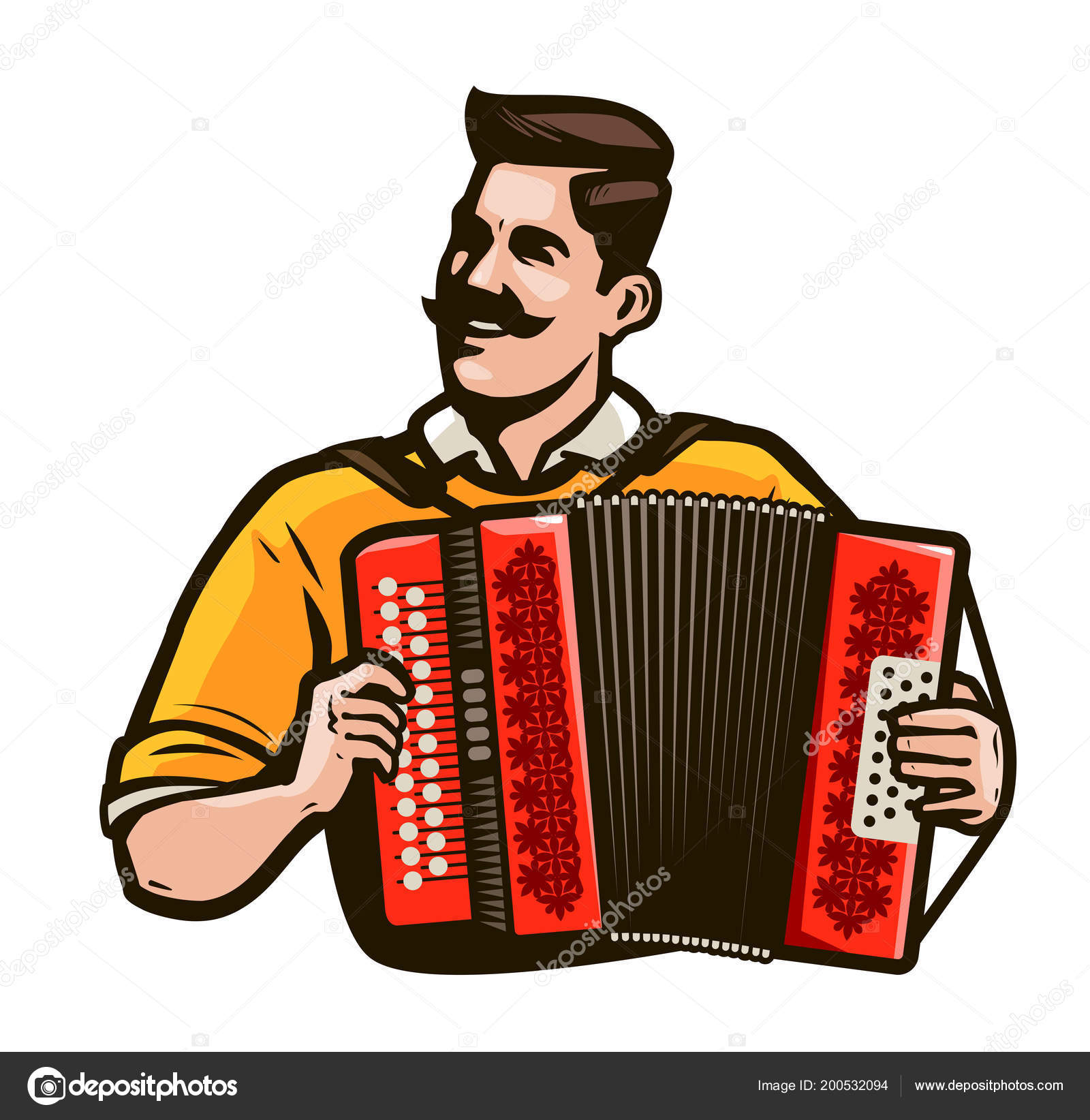 Feliz hombre tocando el acordeón. Concepto de festival de música ...