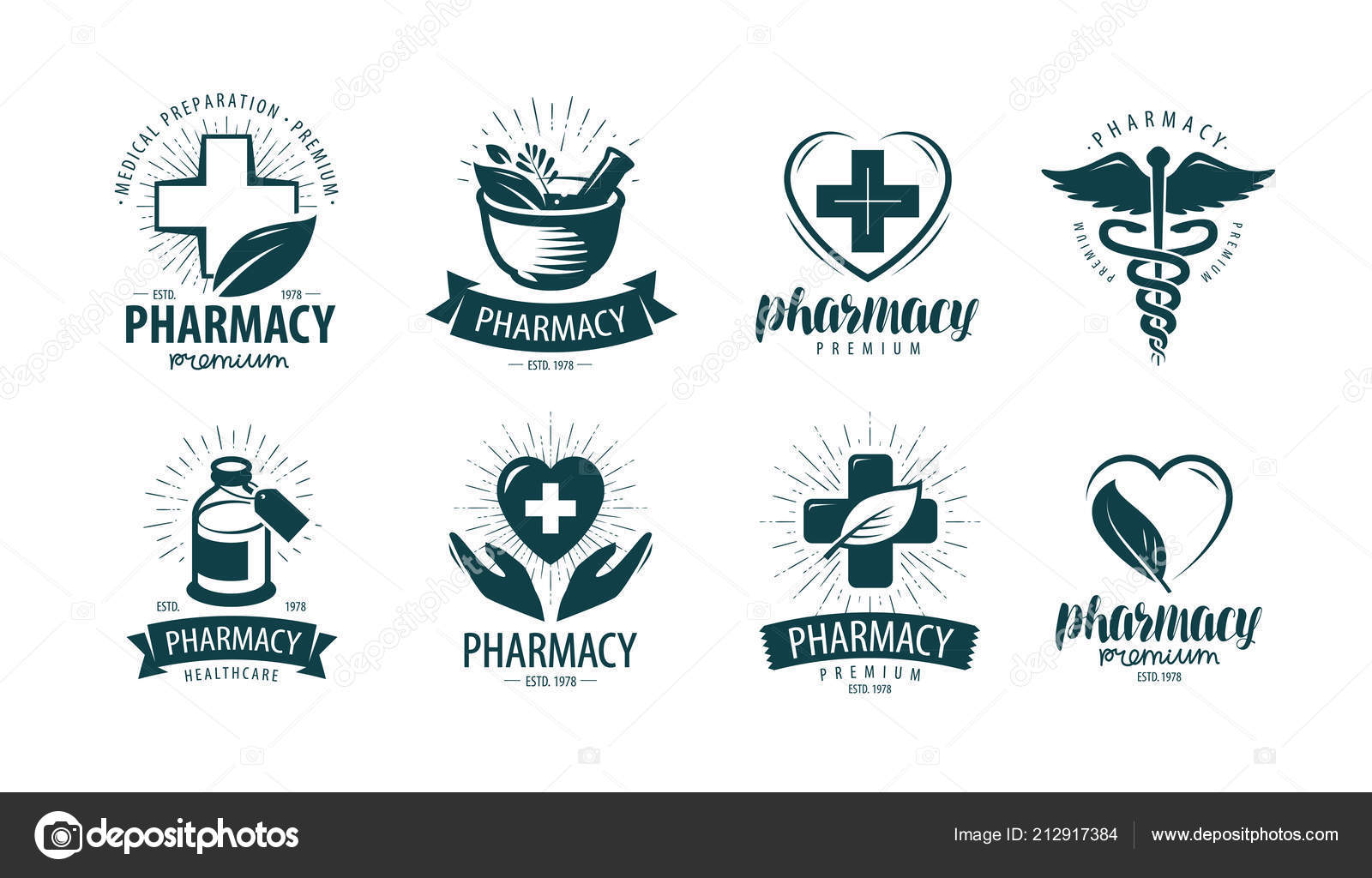 Apotik, logo toko obat atau label. Obat-obatan, simbol pengobatan ...