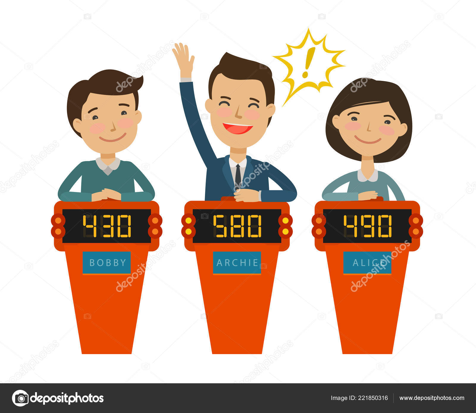 Quiz Show Game Concept Players Answering Questions Standing Stand ...