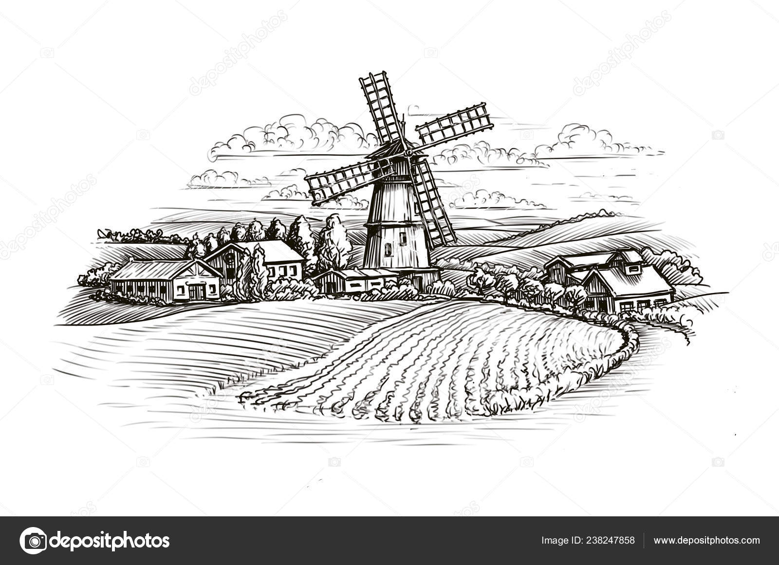 Farm Windmill Drawings