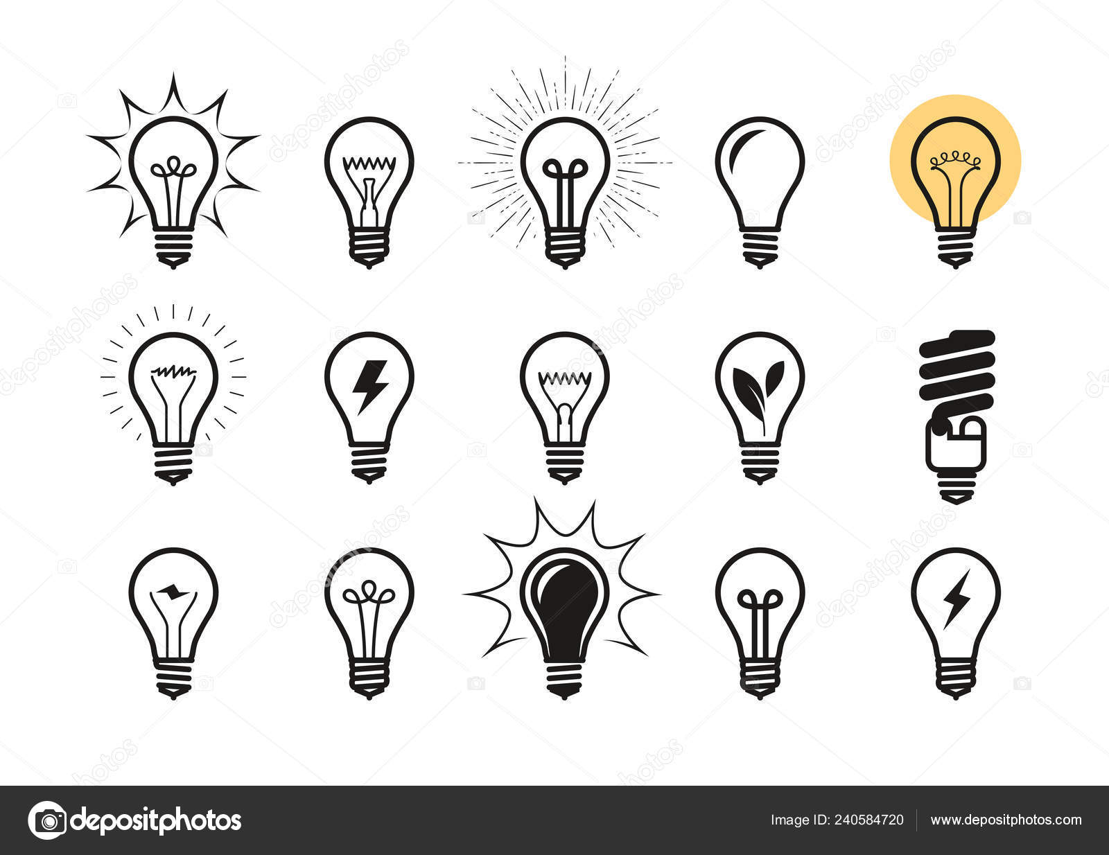 Lightbulb Icon Set Light Bulb Electricity Energy Symbol Label Vector Stock Vector Image by ...