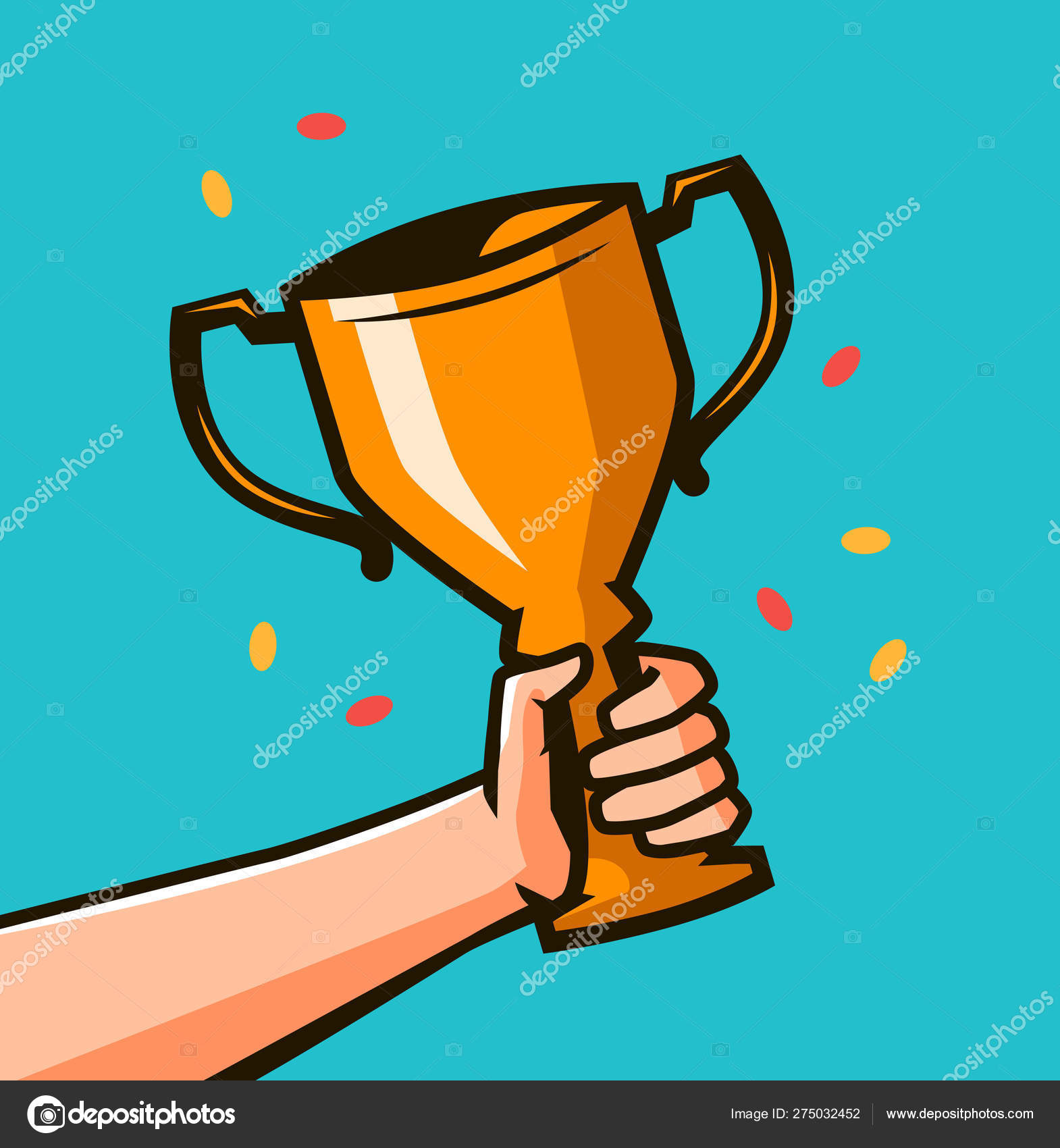 Hand Holding Winners Trophy Award Winning Gold Cup In Hands Stock