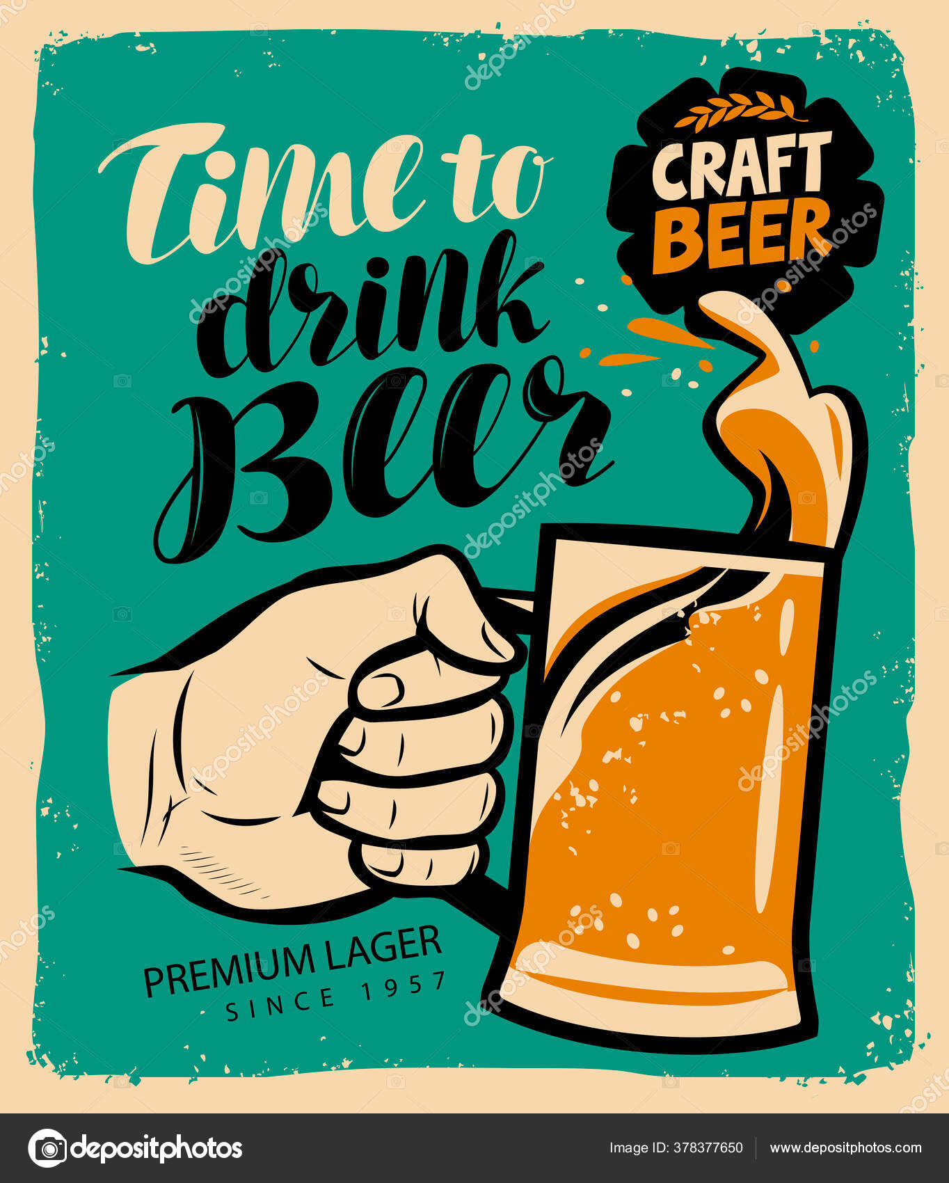 Bier Reklame Retro Plakat Pub Vektor Illustration Stock-Vektorbild von ©sergeypykhonin 378377650