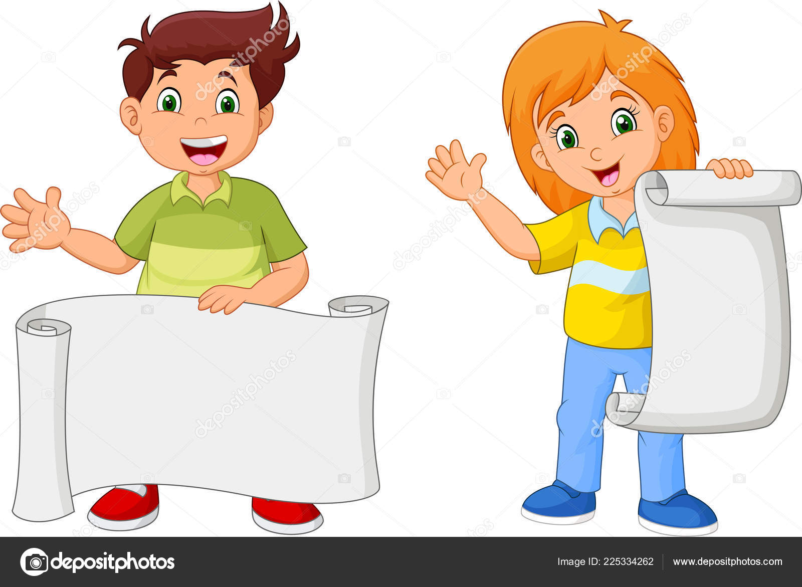 Kartun Bahagia Anak Anak Memegang Kertas Kosong Vektor Stok oleh ©idesign2000 225334262