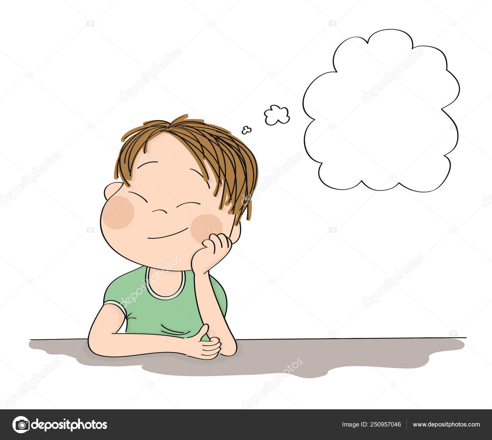 Small cute boy daydreaming, imagining something. Original hand d Stock ...