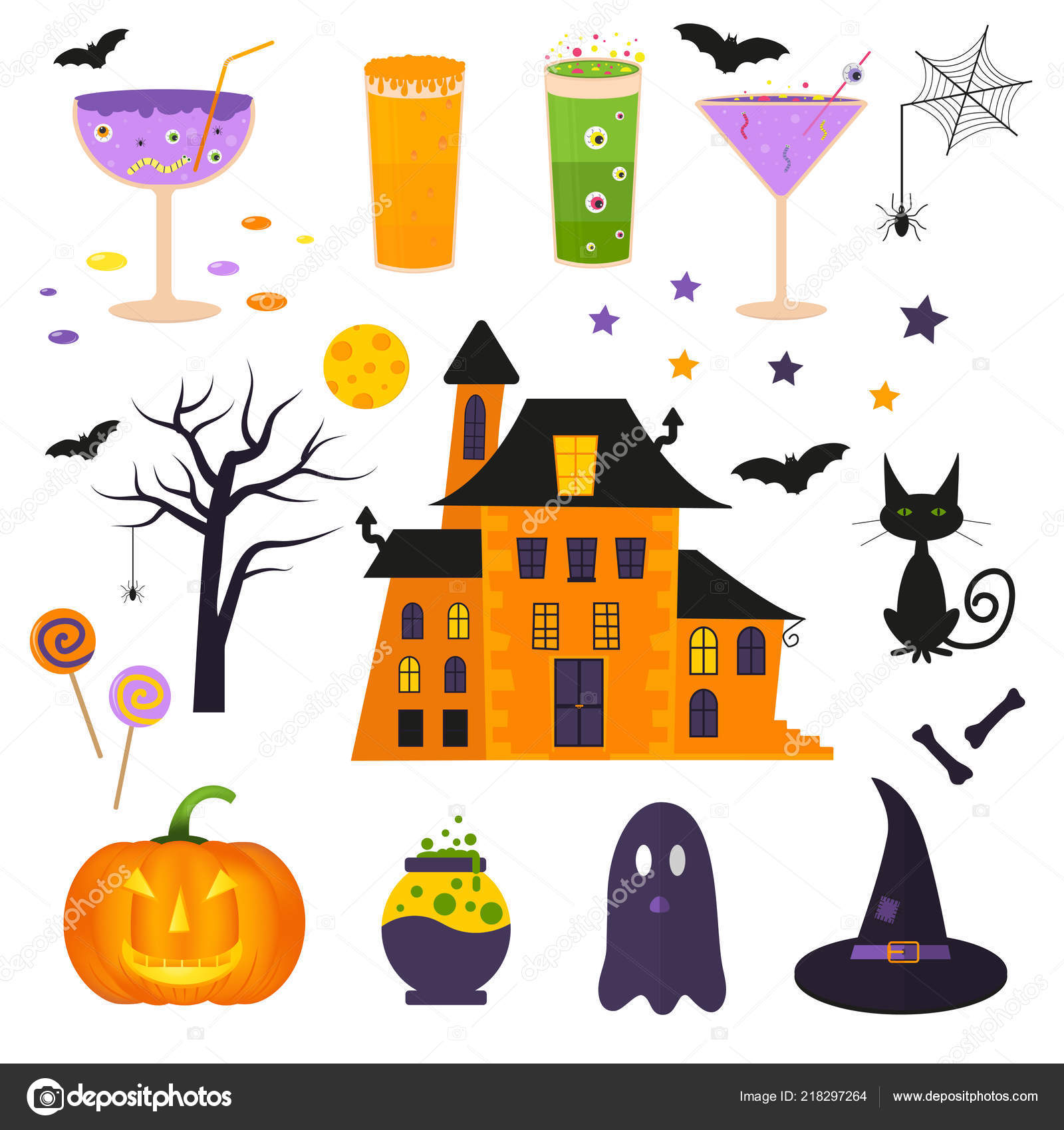 Set Cute Vector Halloween Icons Party Invitation Card Stock Vector by ...