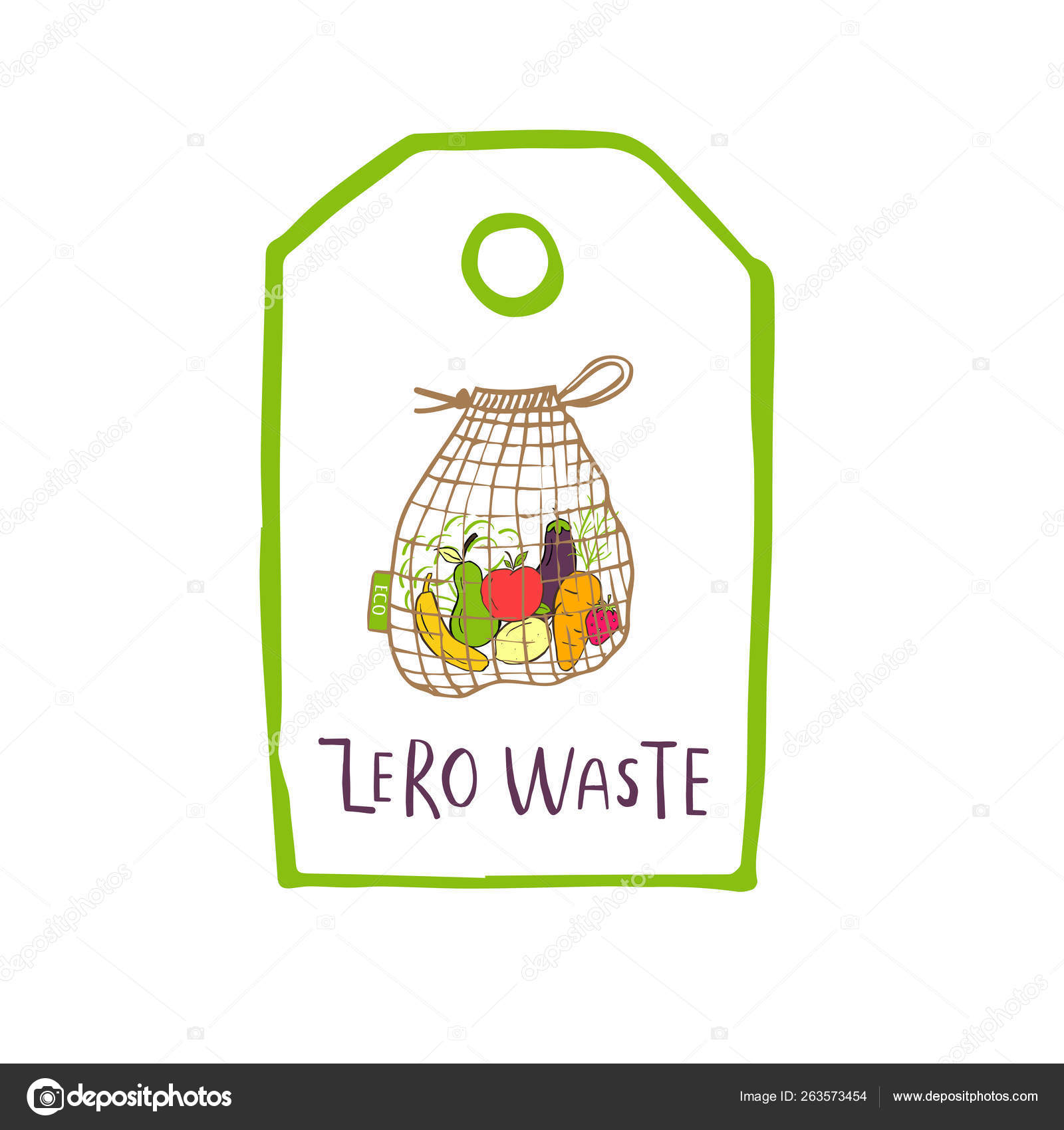 Hand Drawn Zero Waste Logo Sign Eco Badge Tag Shopping Stock Vector by ...