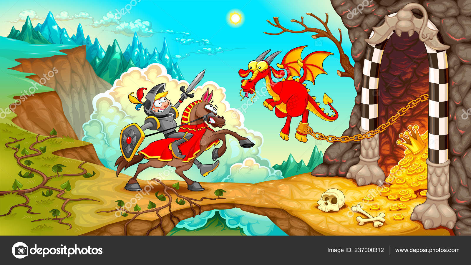 Medieval Knight Fighting Dragon