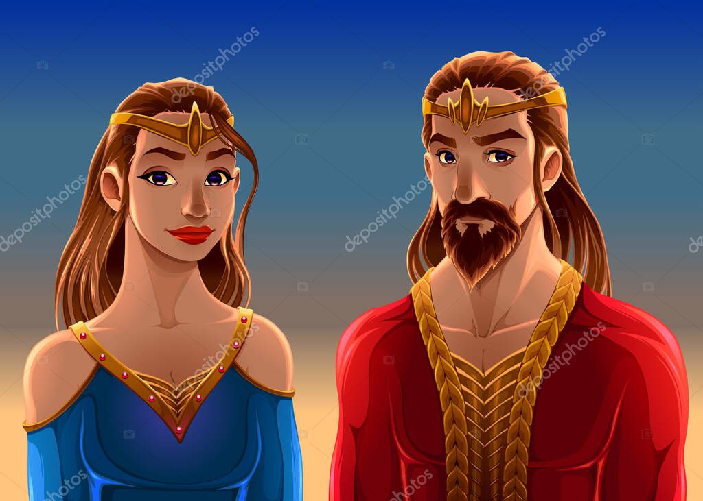 Retrato de dibujos animados de un rey y una reina. Vector fantasía ...
