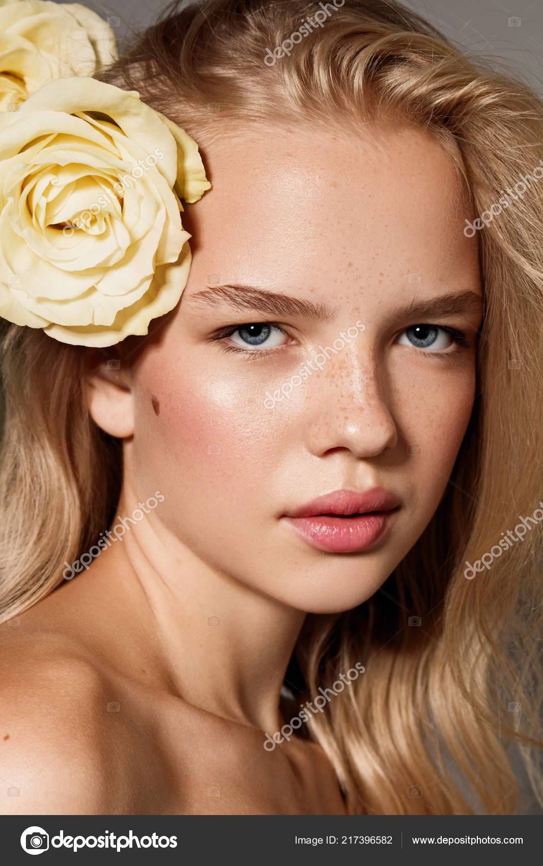 Beauty Young Model White Rose Perfect Glow Skin Blonde Hair Stock Photo ...