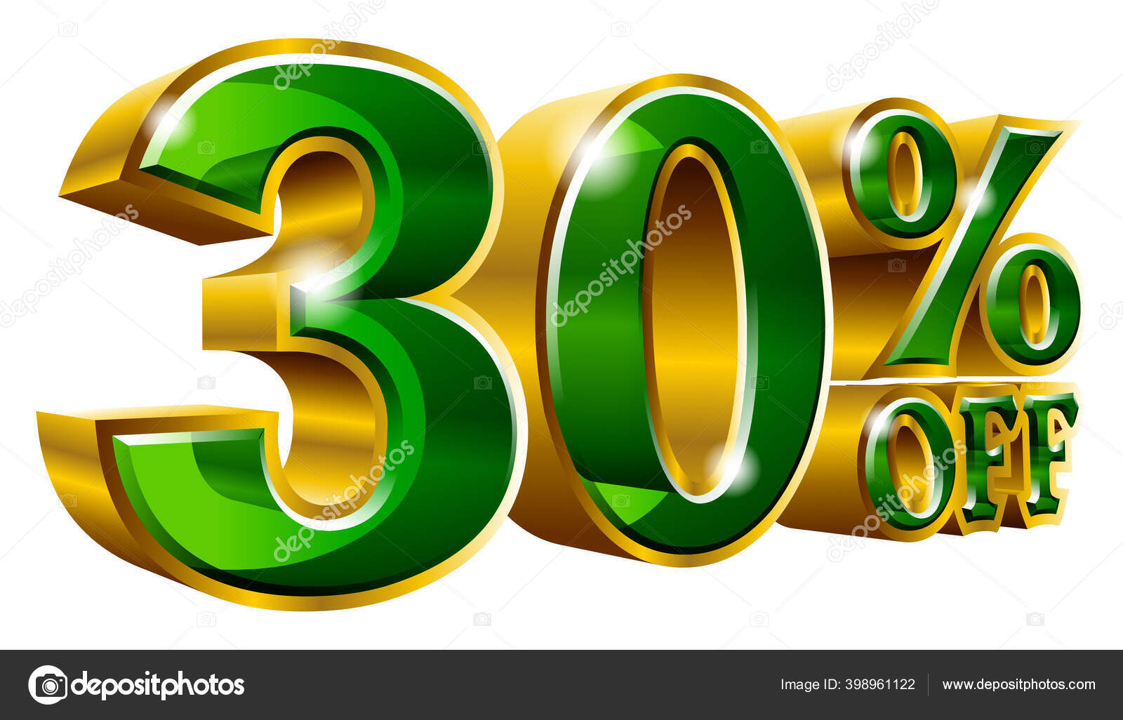 Thirty Percent Discount Gold Green Sign Vector Illustration Special ...