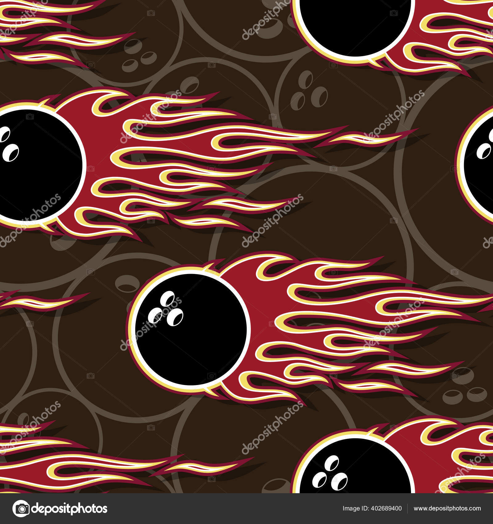 Bowling Balls Printable Seamless Pattern Hotrod Flames Vector ...